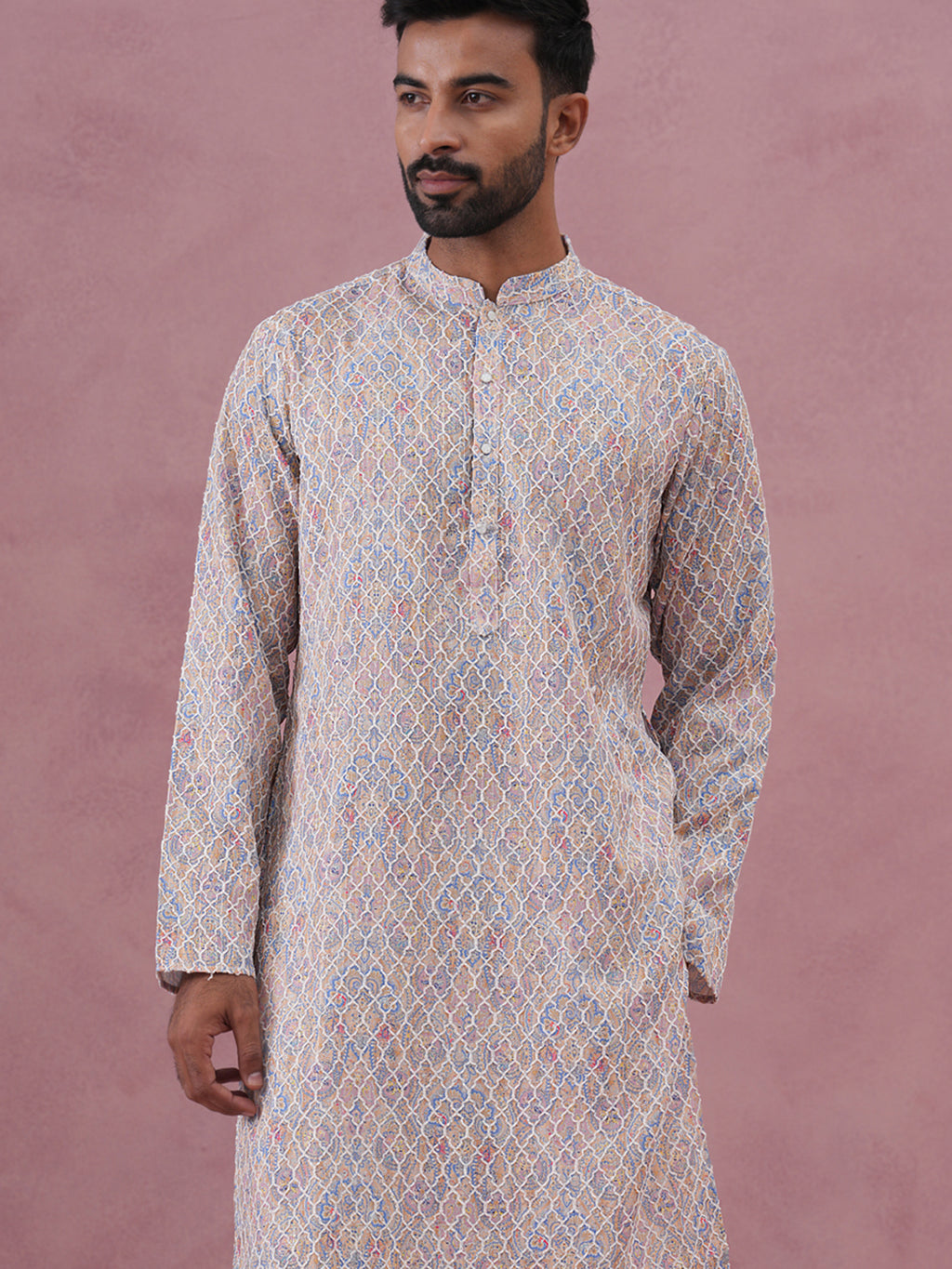 Traditional Cotton Blend Embroidered Kurta Pyjama – Jompers