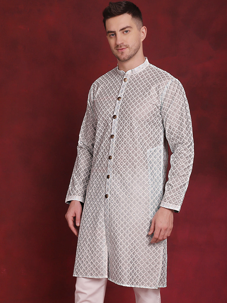 Men Sequin Chikankari Front Open Kurtas – Jompers